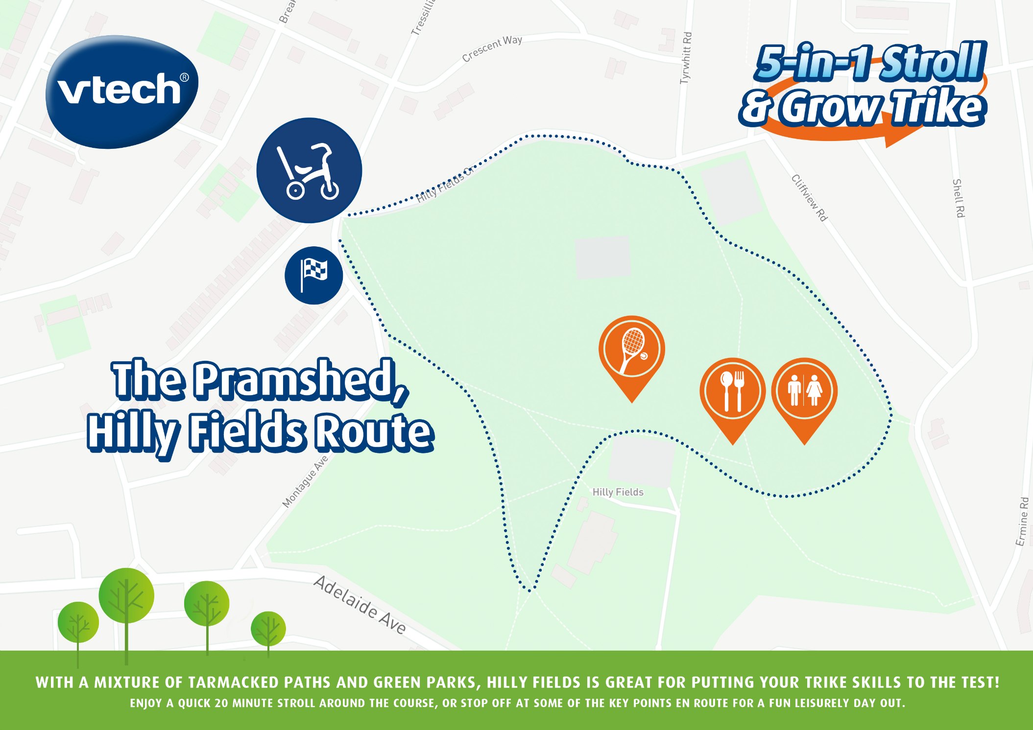 The Pramshed - Hilly Fields Route Map - Claire Moran Designs
